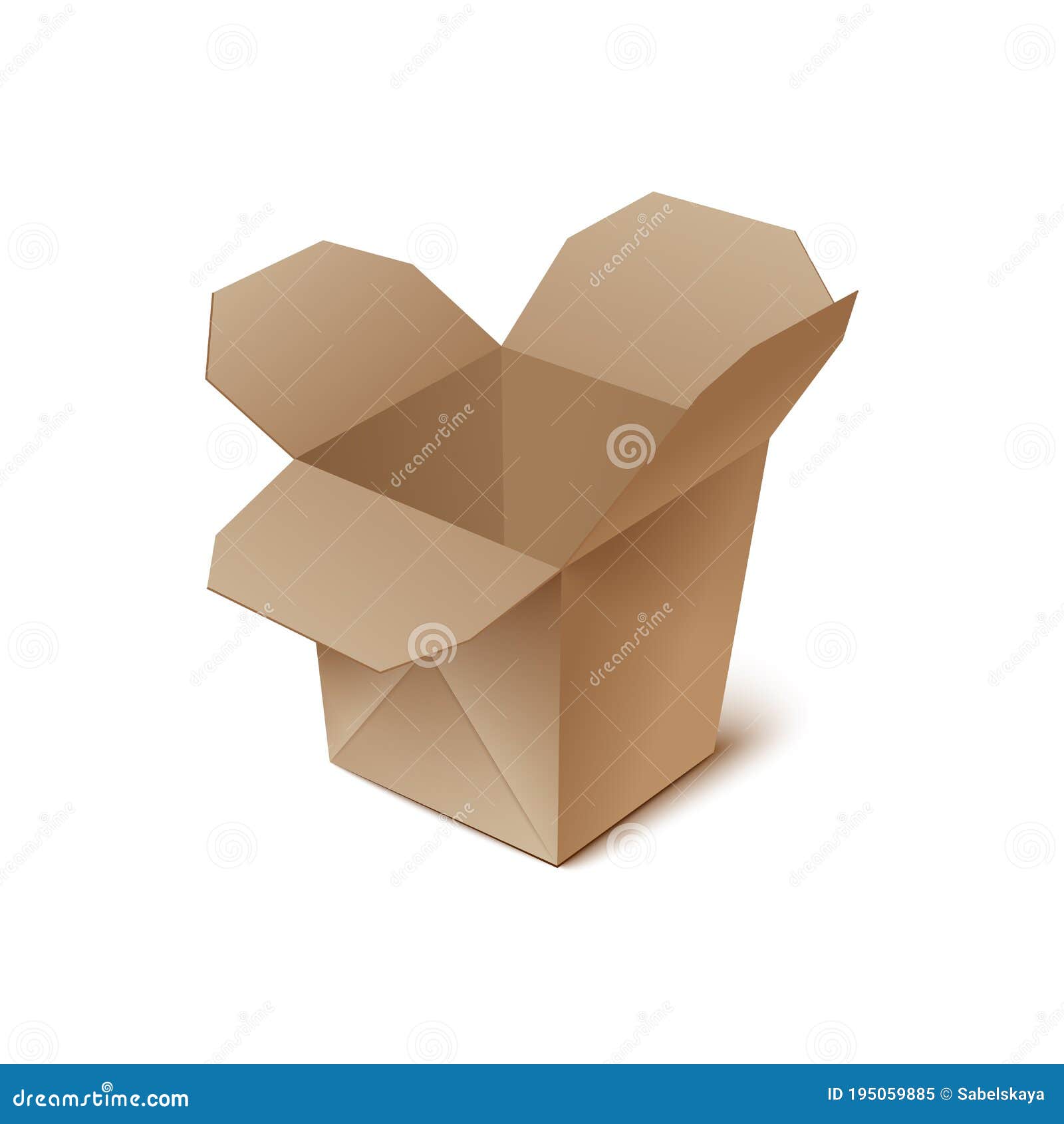3D Cardboard Template of an Open Box Isolated on a White Background ...
