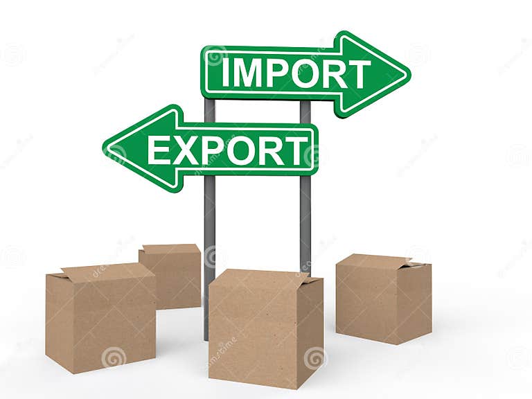 3d Carton Boxes and Import Export Sign Boards Stock Illustration ...
