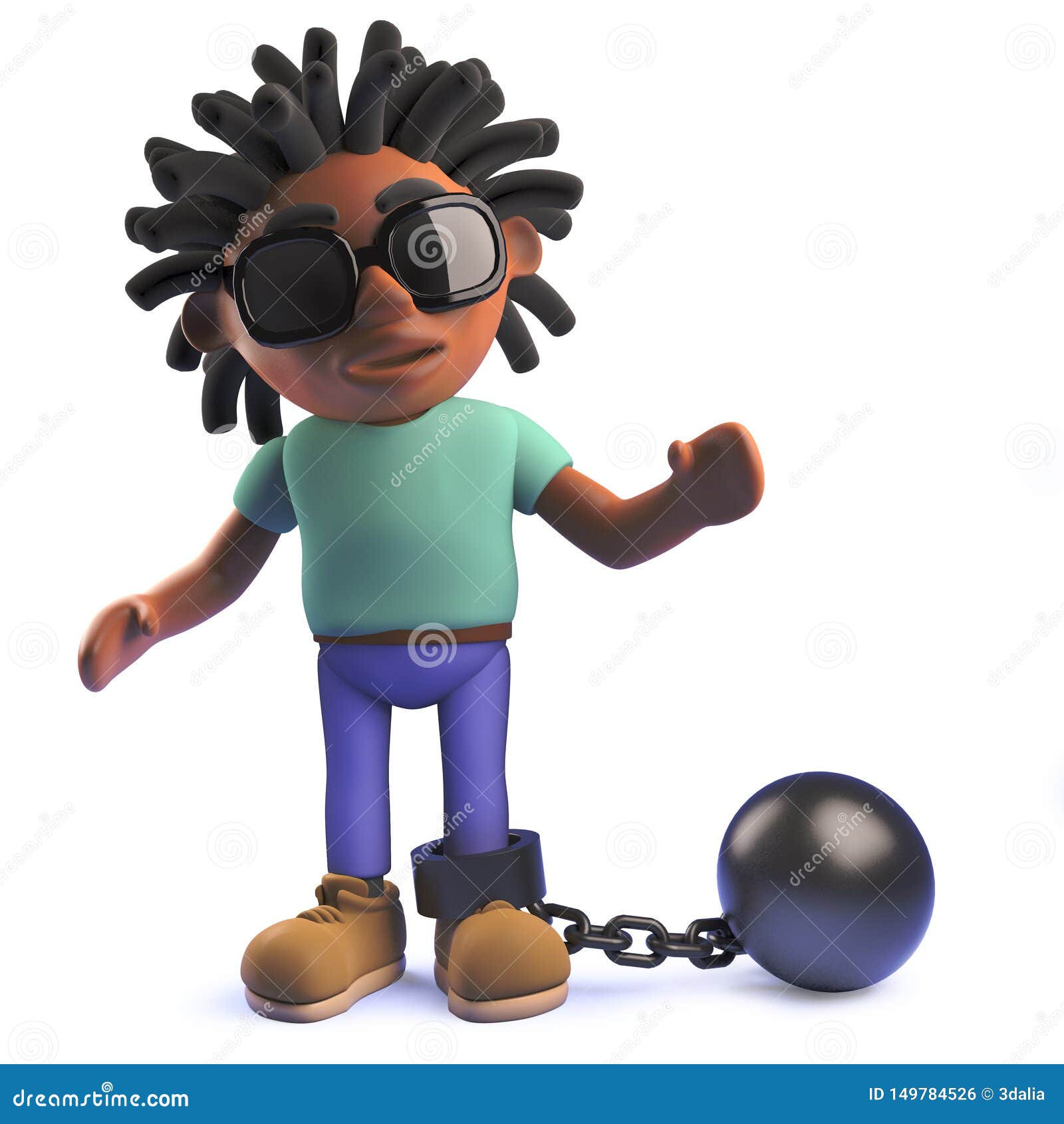 3d Cartoon African Rastafarian Man in 3d with a Ball and Chain Stock ...