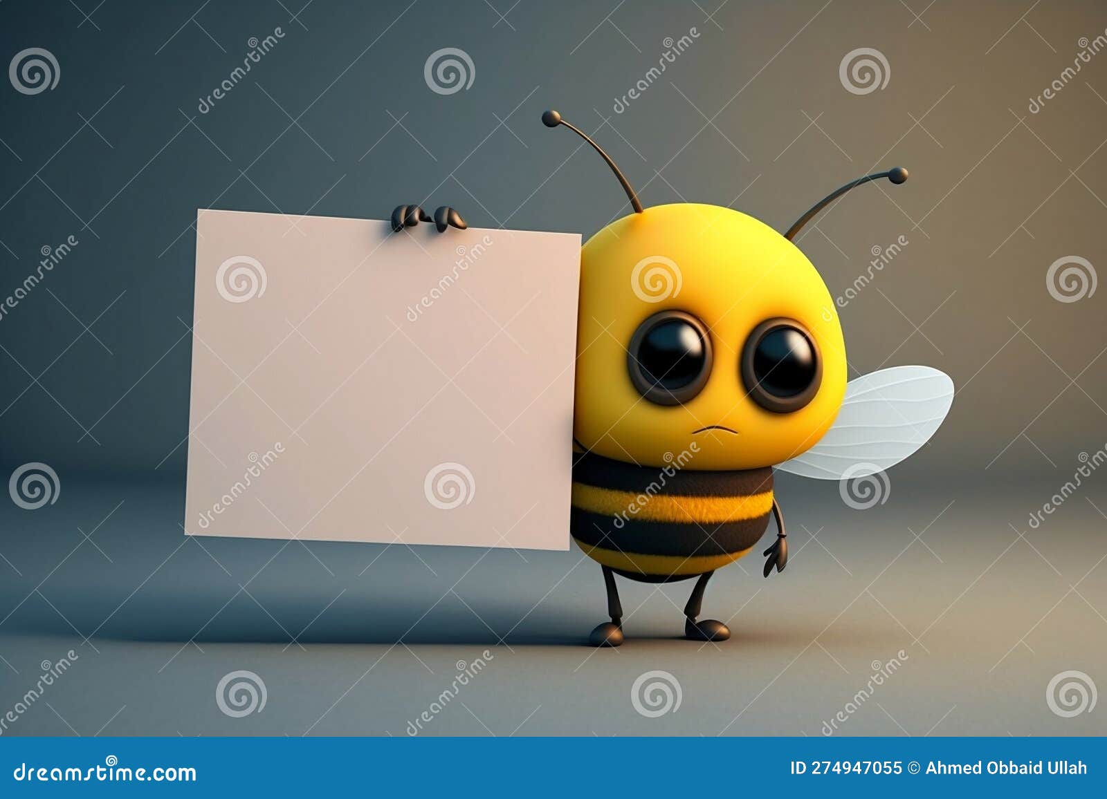 3D Cartoon Bee Holding a Blank Sign with Space for Text, Generative Ai ...