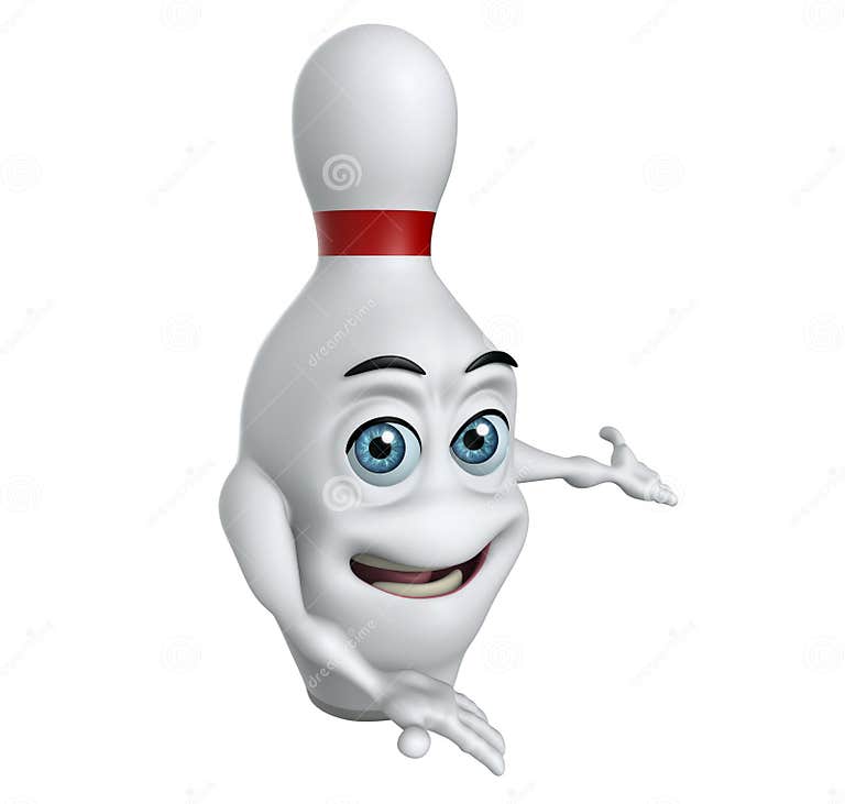 3d Cartoon Bowling Pin Presenting Stock Illustration Illustration Of Recreation Pointing