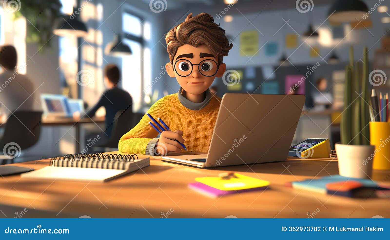 3D Cartoon Boy Studying Laptop Illustration Stock Photography ...