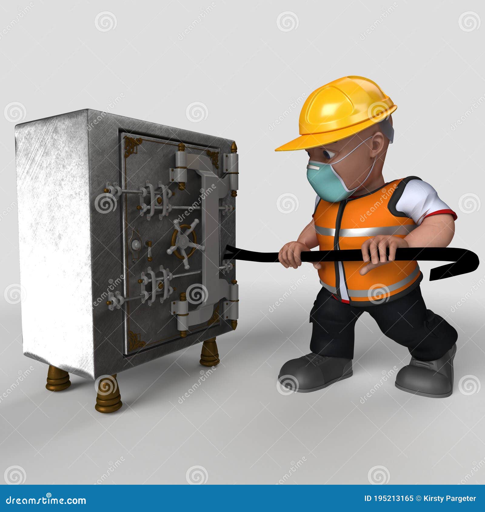 3D Cartoon Builder Character in Face Mask Stock Illustration ...
