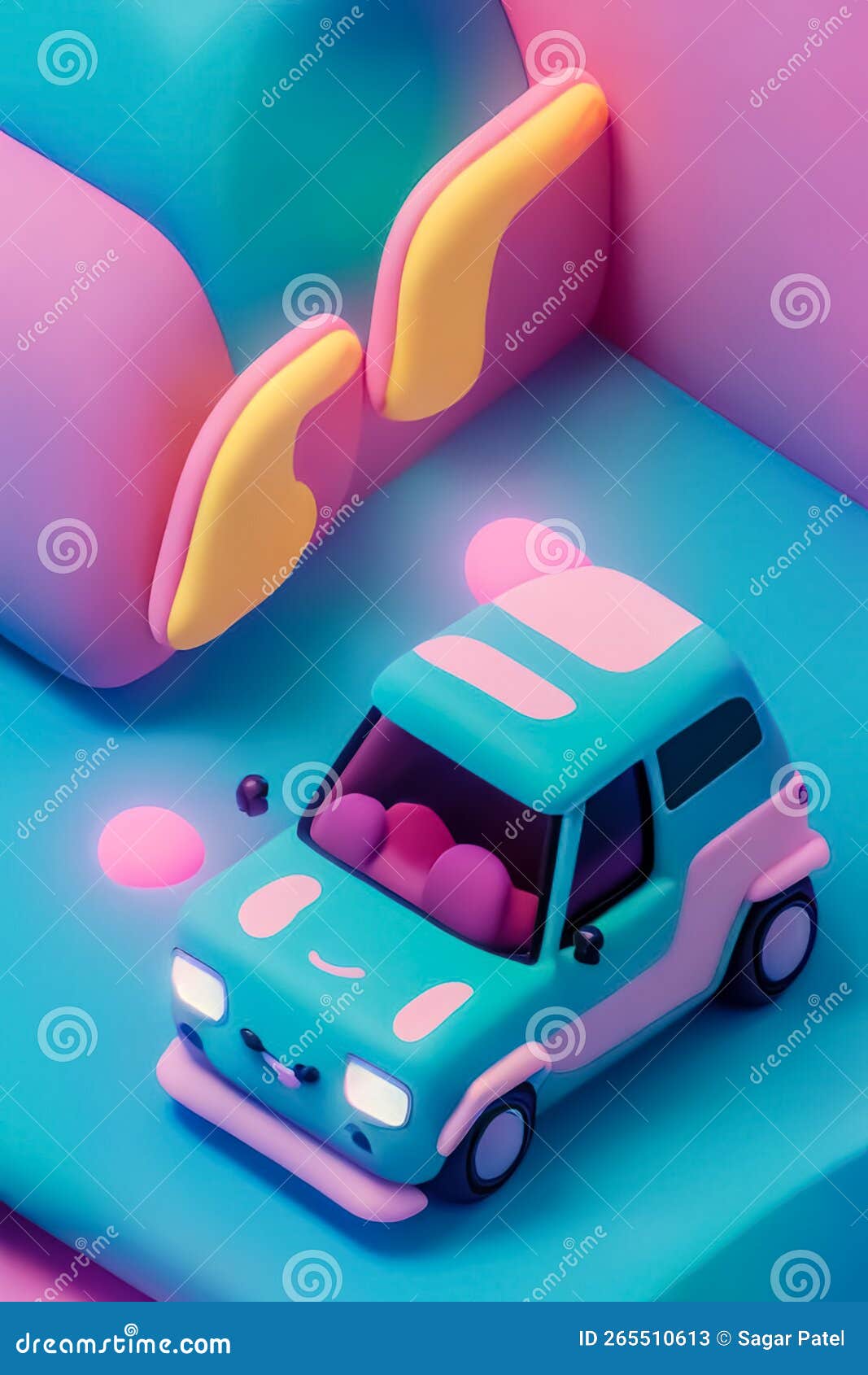 3d Cartoon Car.3d Render Illustration. Stock Vector - Illustration of ...