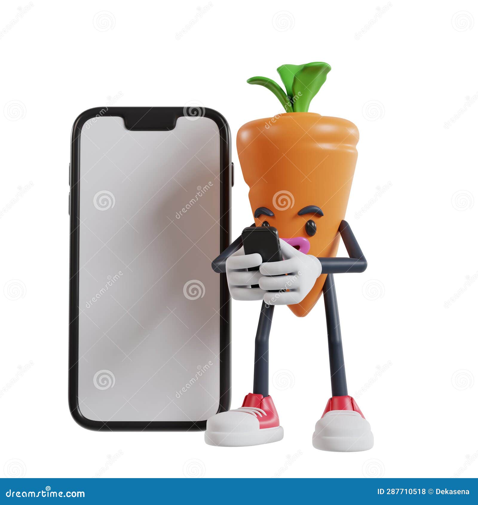 3d Cartoon Carrot Character Typing Message on the Smartphone Stock ...
