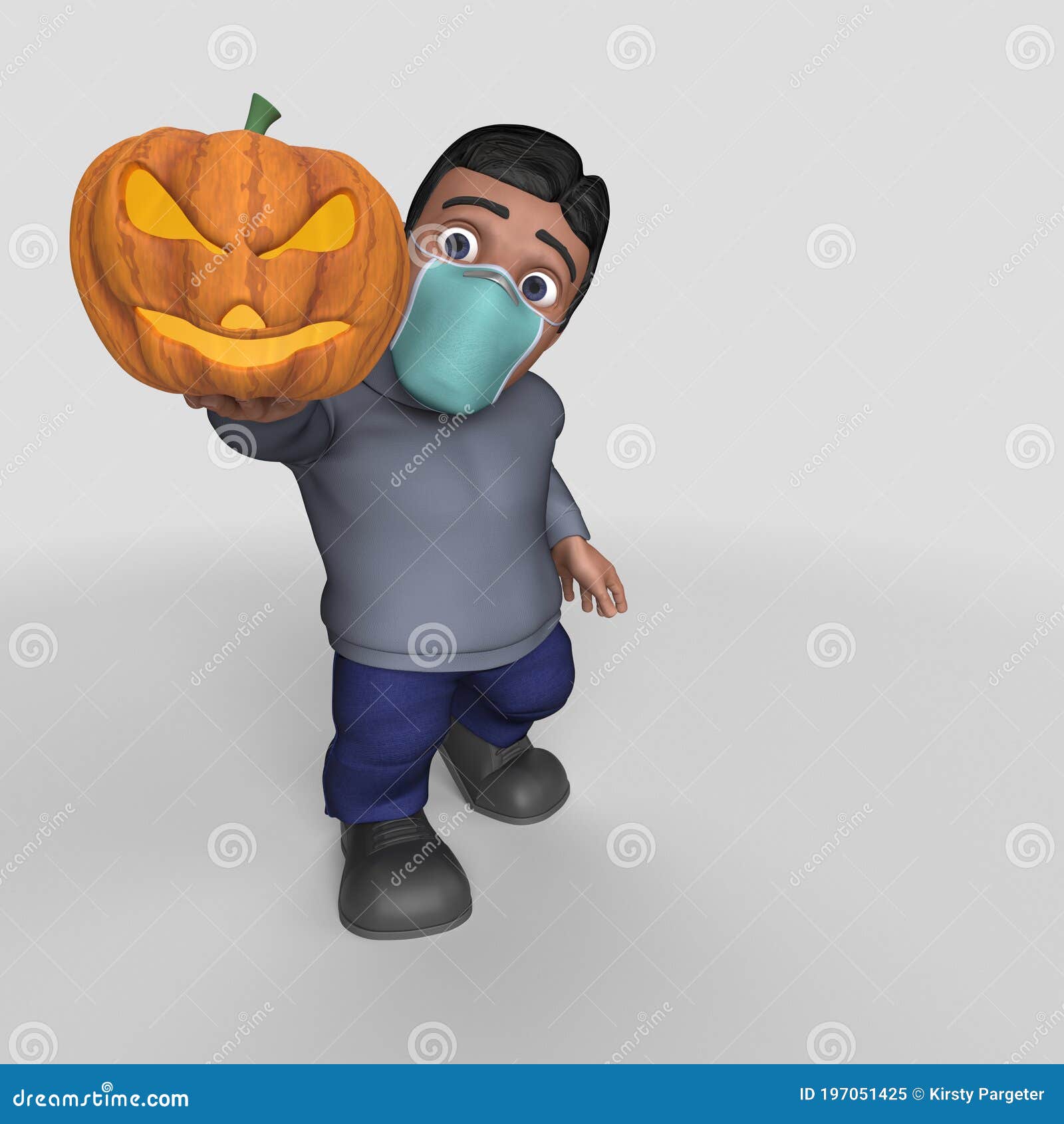 3D Cartoon Casual Character in Face Mask Stock Illustration ...