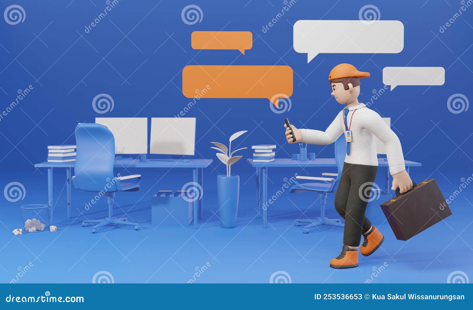 3D Cartoon Character Businessman Using Smartphone while Walking in the ...