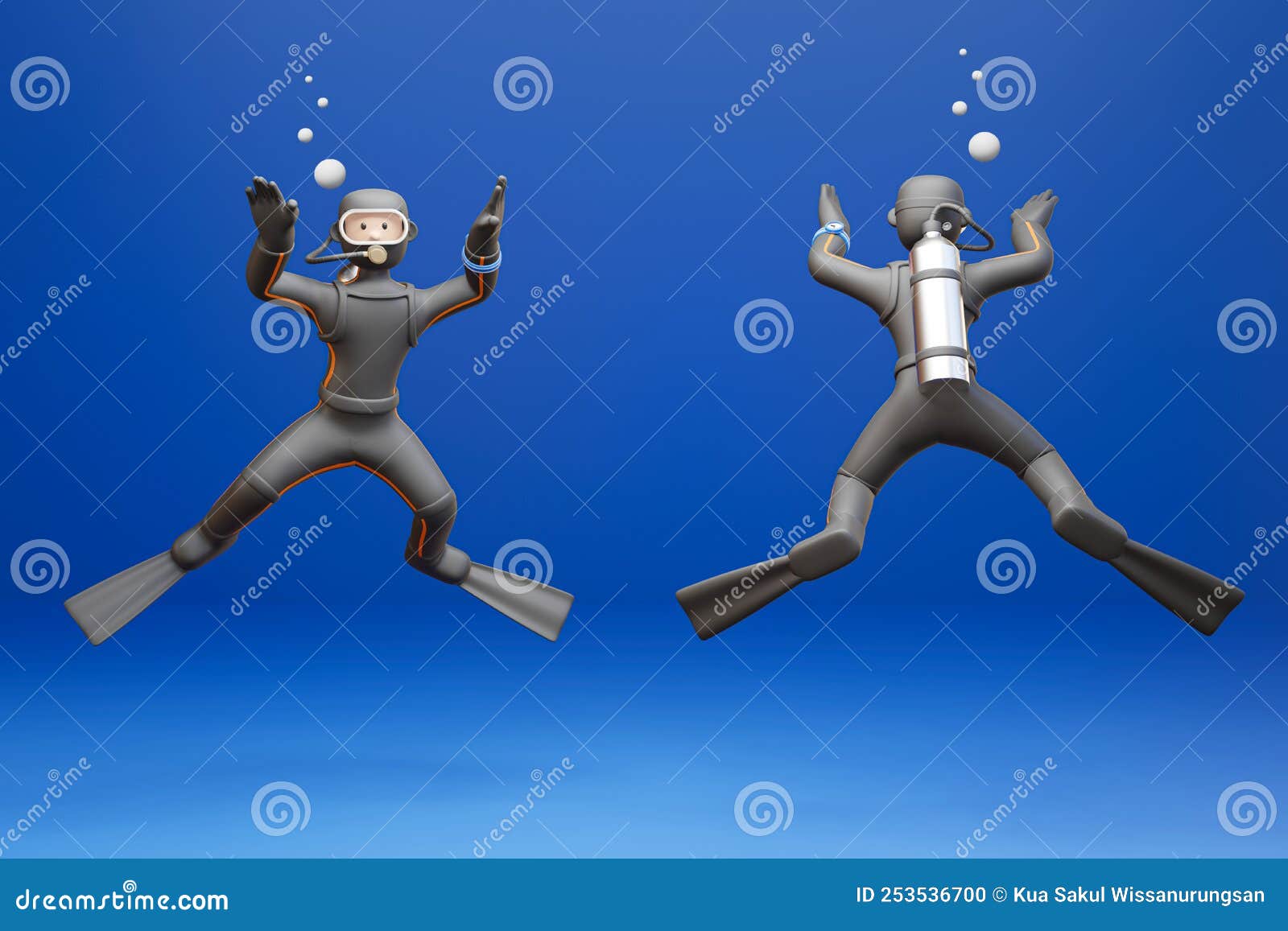 3D Cartoon Character Diver, Diving Equipment Stock Illustration ...