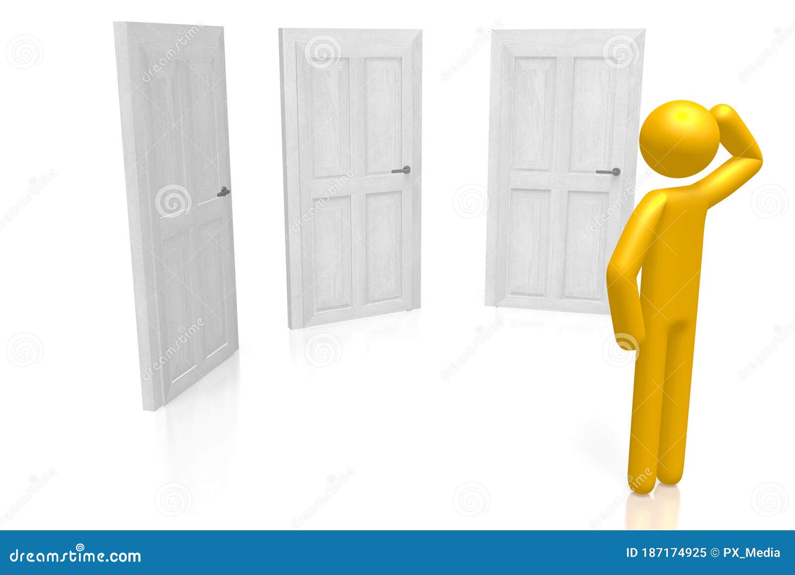 3D Cartoon Character, Doors - Choice Concept Stock Illustration ...