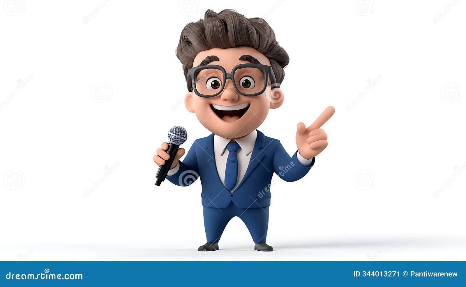3D Character of Host Speaking into Microphone Stock Illustration ...