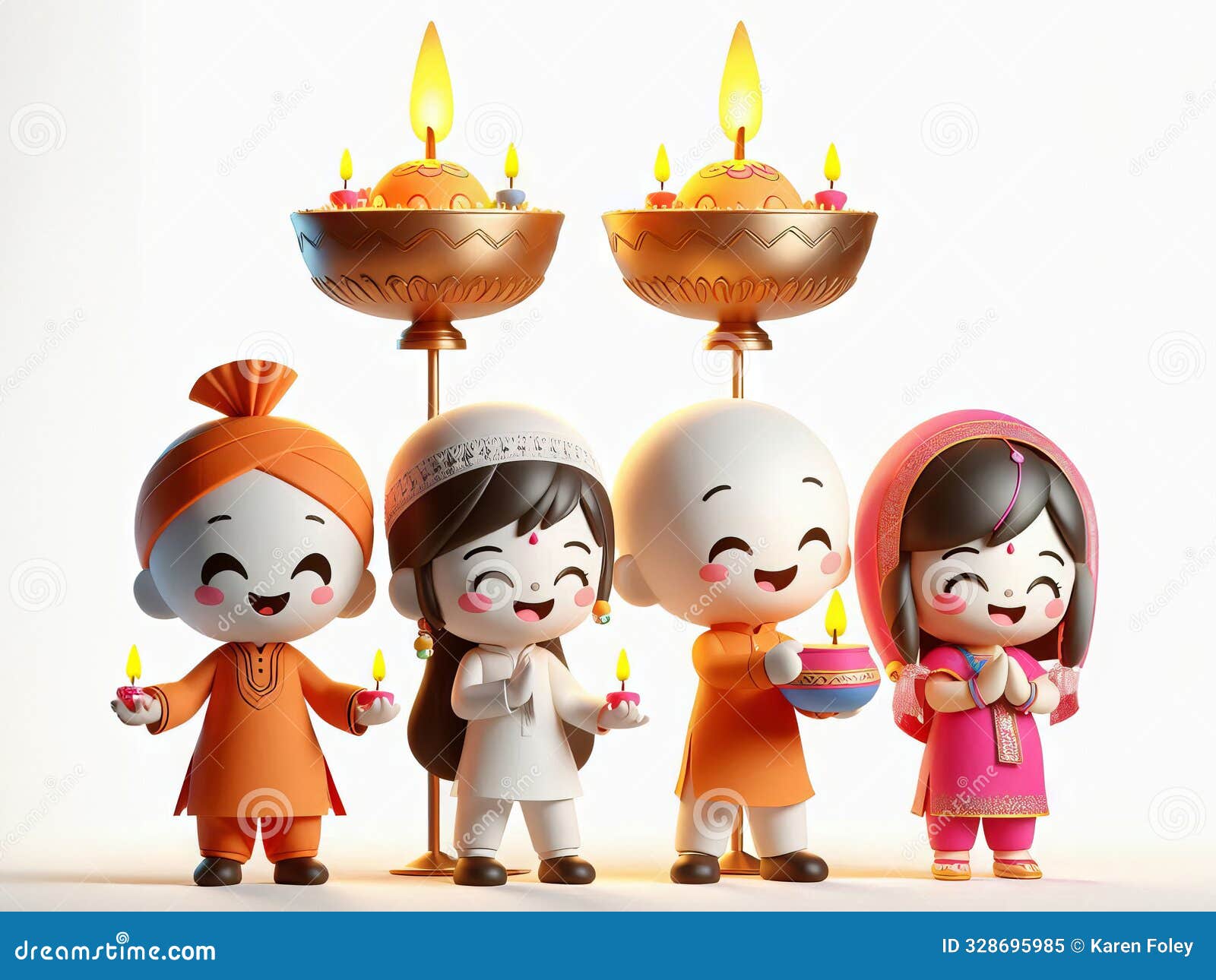 3D Cartoon Characters Celebrating Diwali Stock Illustration ...