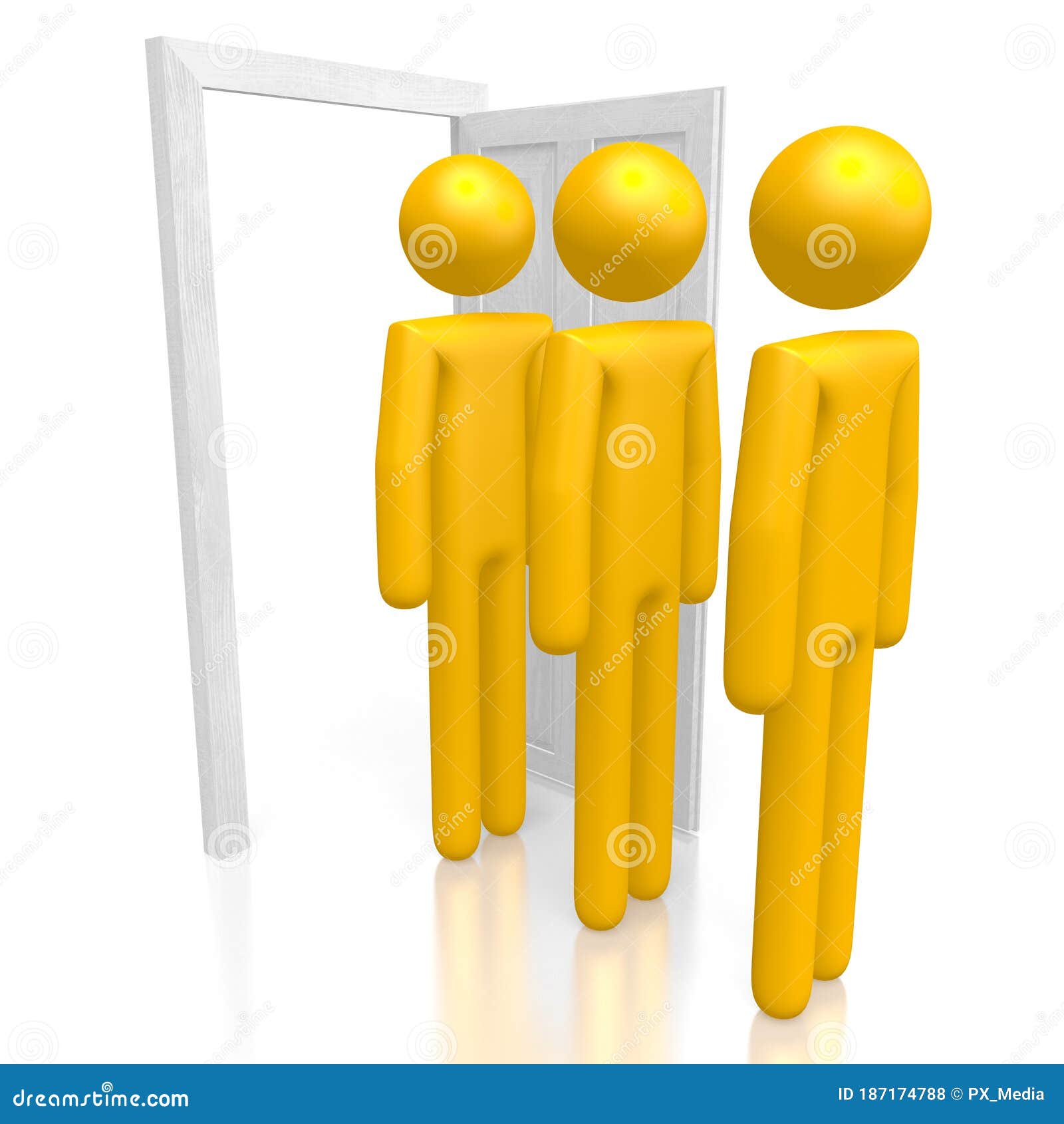 3D Cartoon Characters, Door - Queue Concept Stock Illustration ...