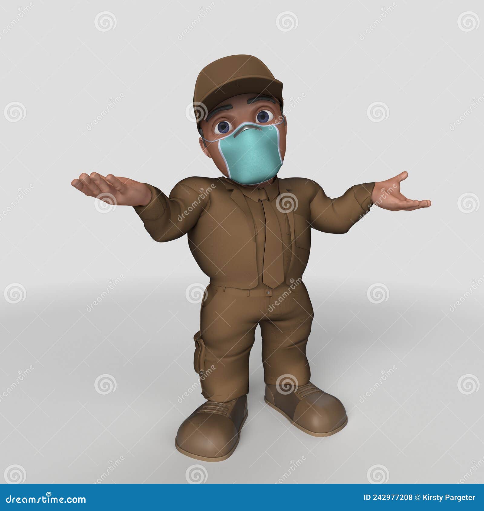 3D Cartoon Delivery Driver stock illustration. Illustration of mask ...