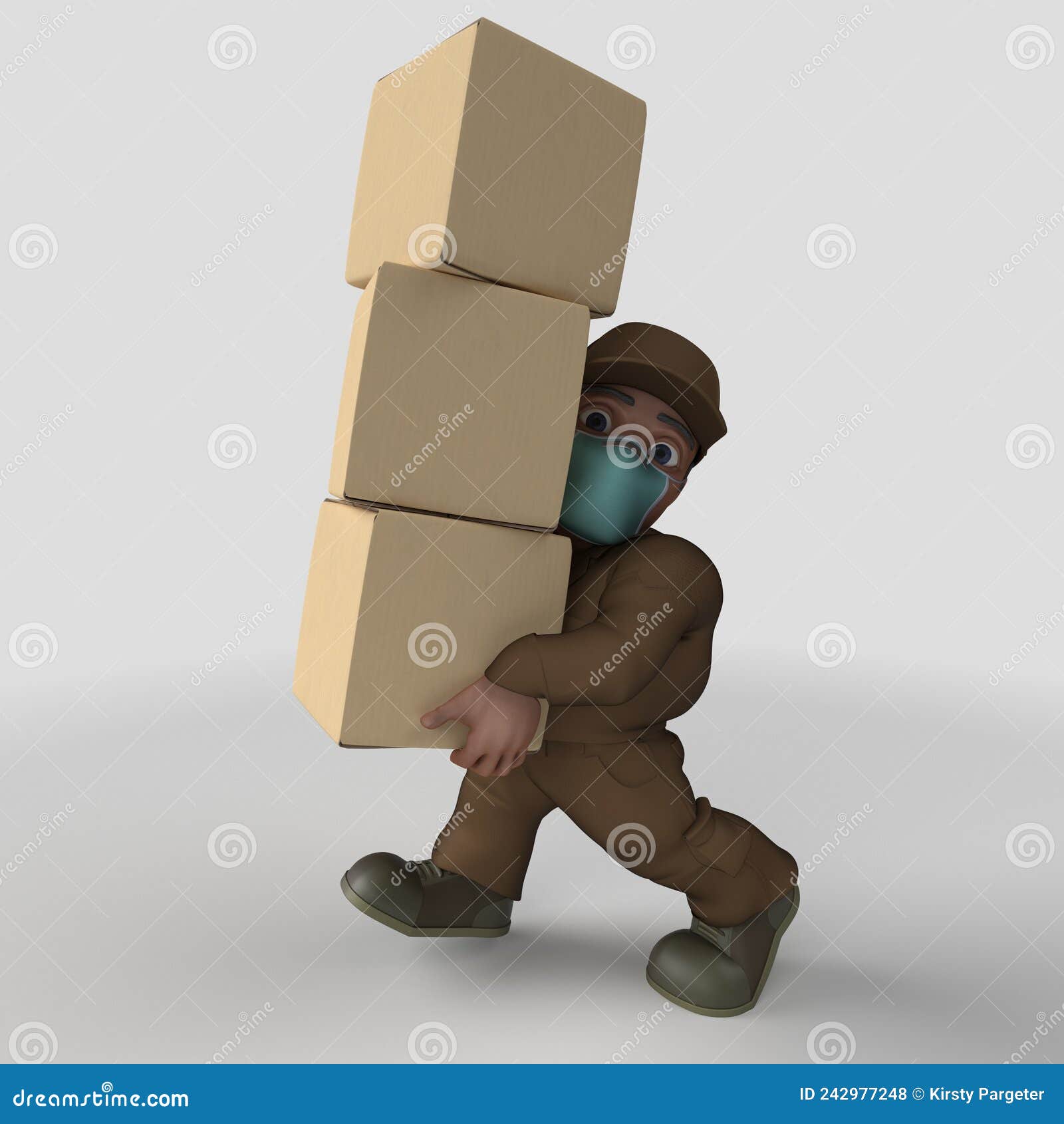 3D Cartoon Delivery Driver stock illustration. Illustration of carry ...