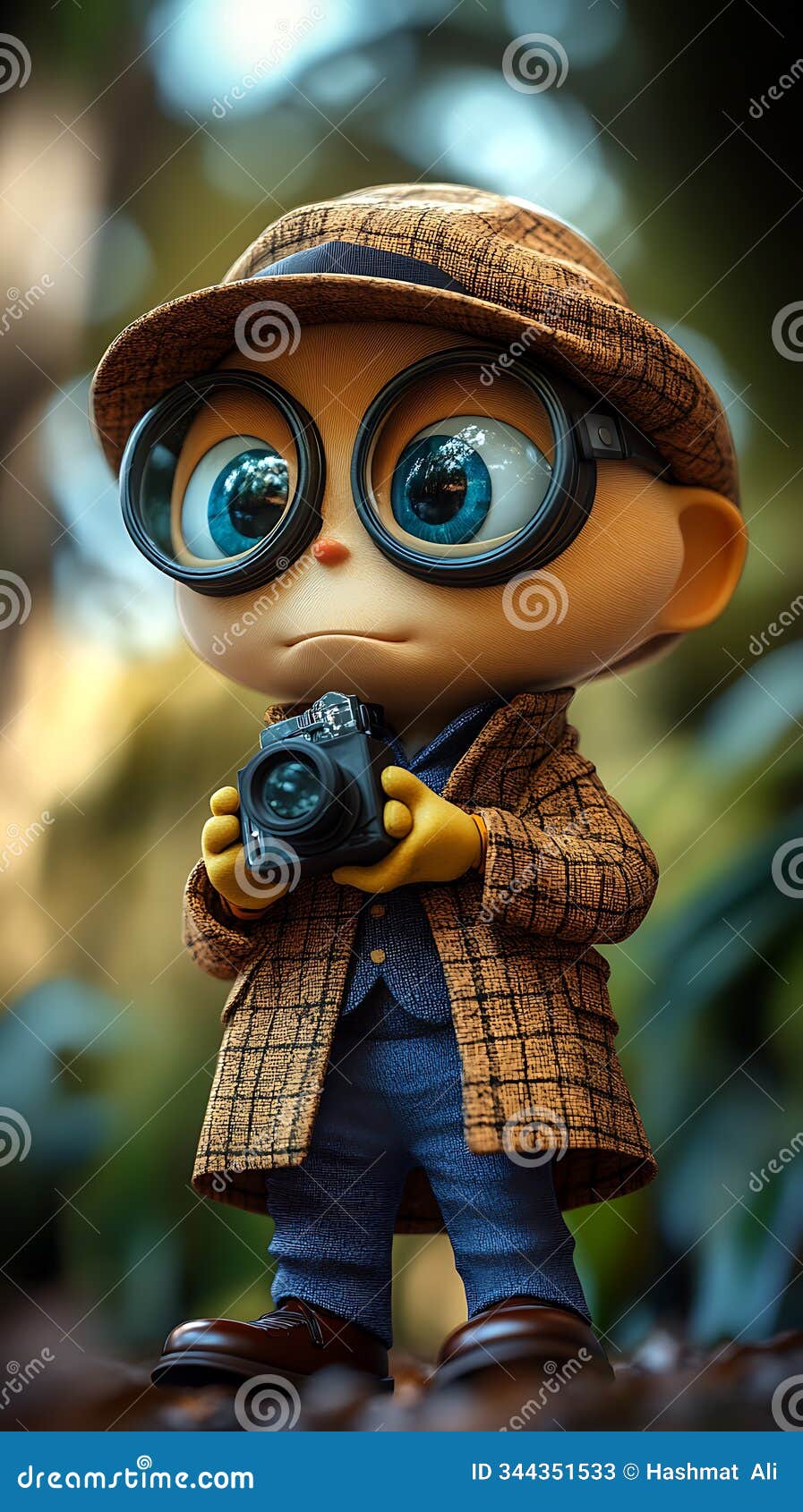3D Cartoon Detective Solving a Case, Intrigued Stock Illustration ...
