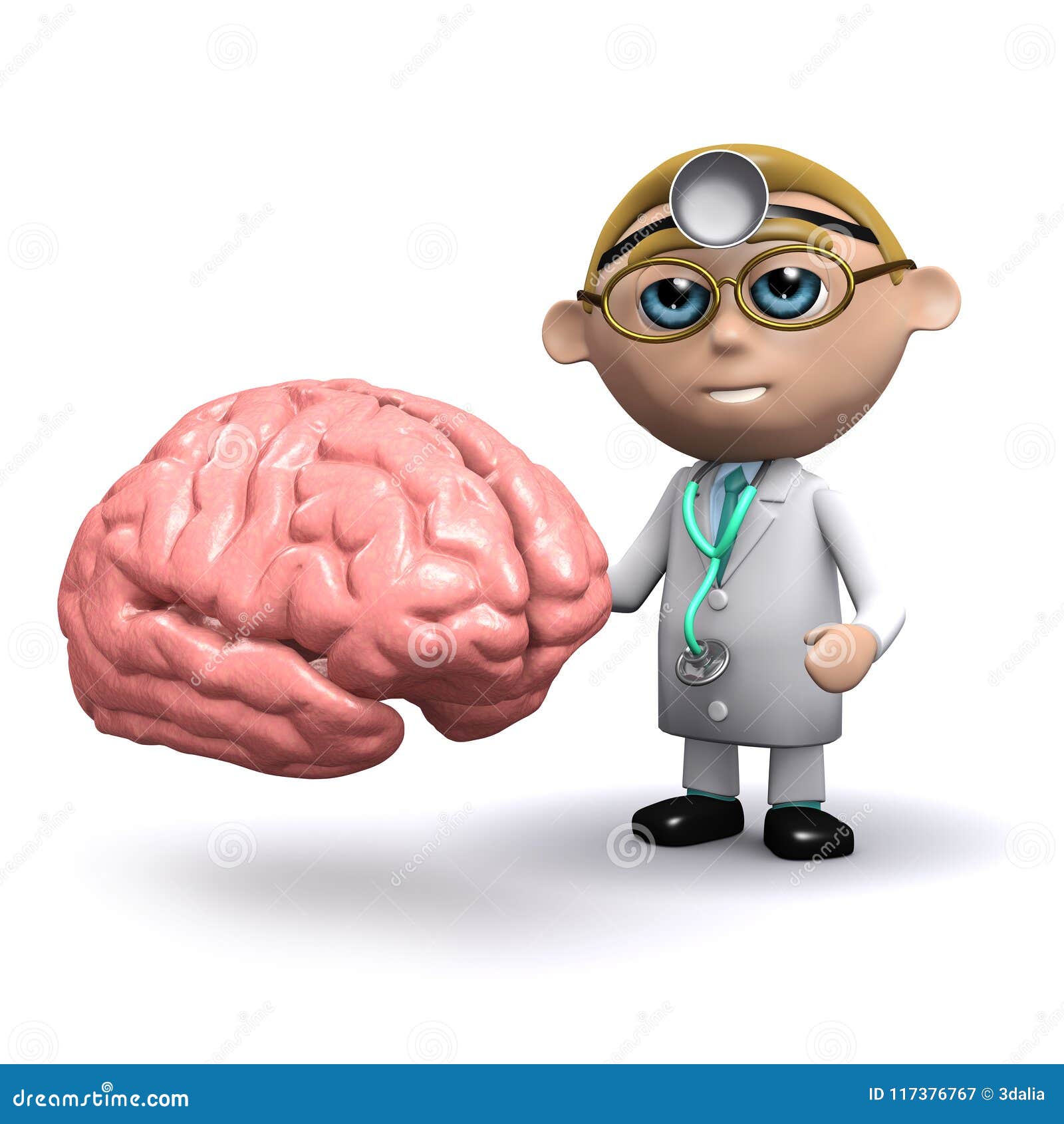 3d Cartoon Doctor Character with Brain Stock Illustration ...
