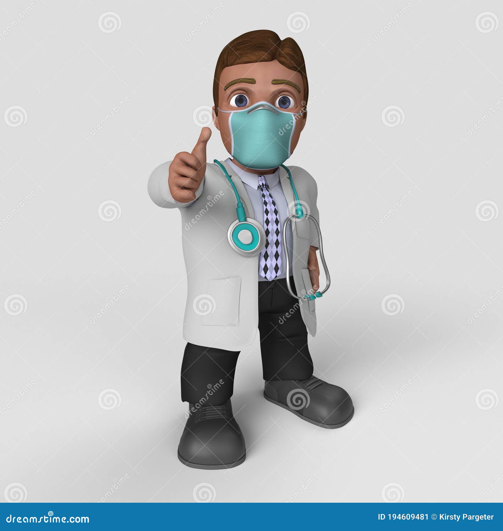3D Cartoon Doctor Character in Face Mask Stock Illustration ...