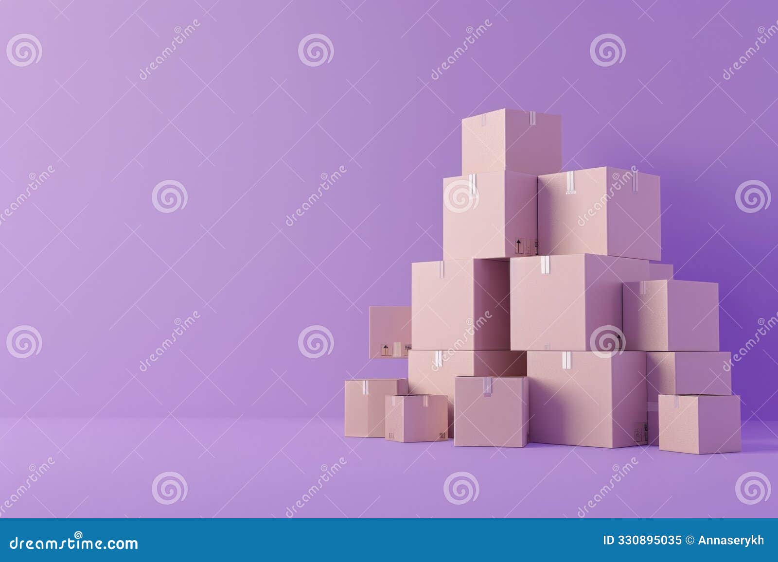 3D Cartoon Empty Boxes Stacked in Pyramidal Formation on Purple ...