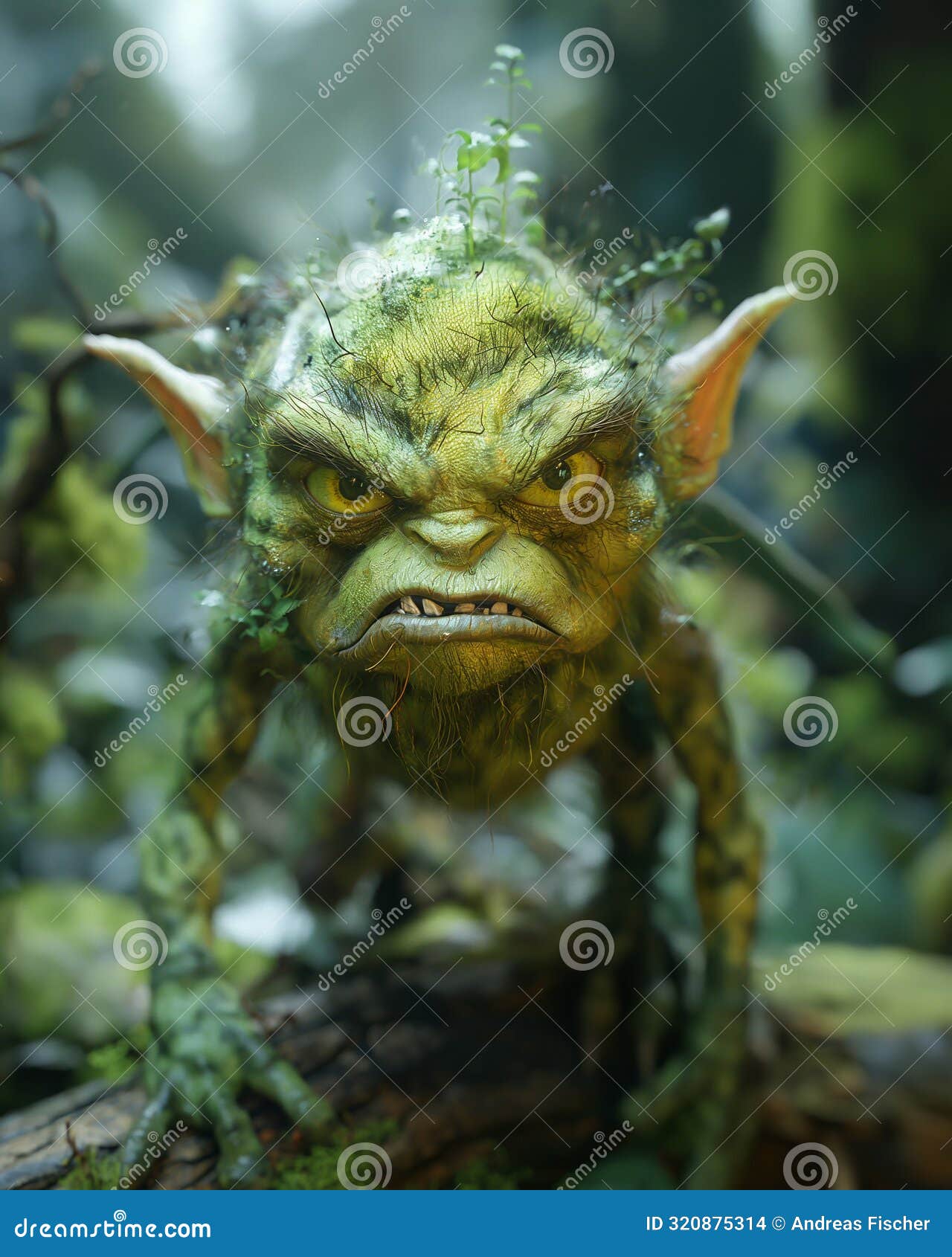 3D, Cartoon Evil Goblin in the Forest, Close-up. Stock Photo - Image of ...