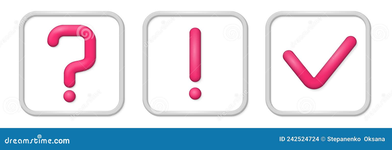 3D Cartoon Exclamation Question and Check Mark Icon. Online Symbols Set ...