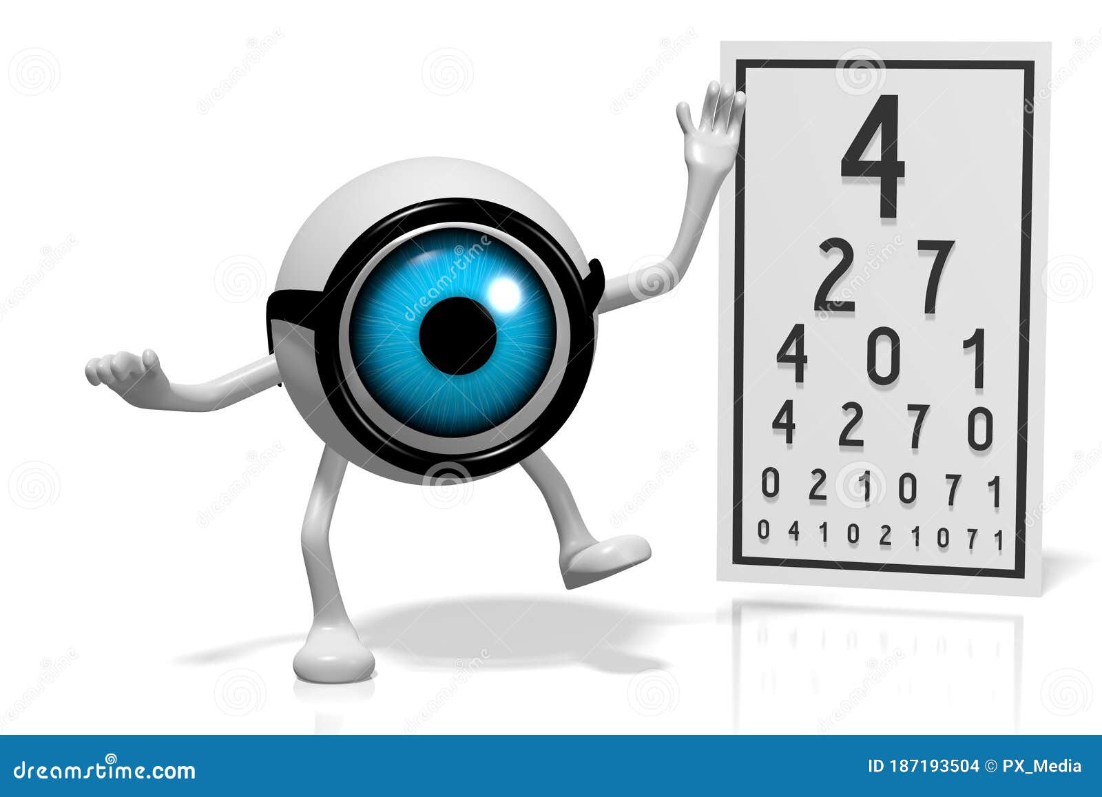 3D Cartoon Eyeball with Eyeglasses, Test Chart Stock Illustration ...