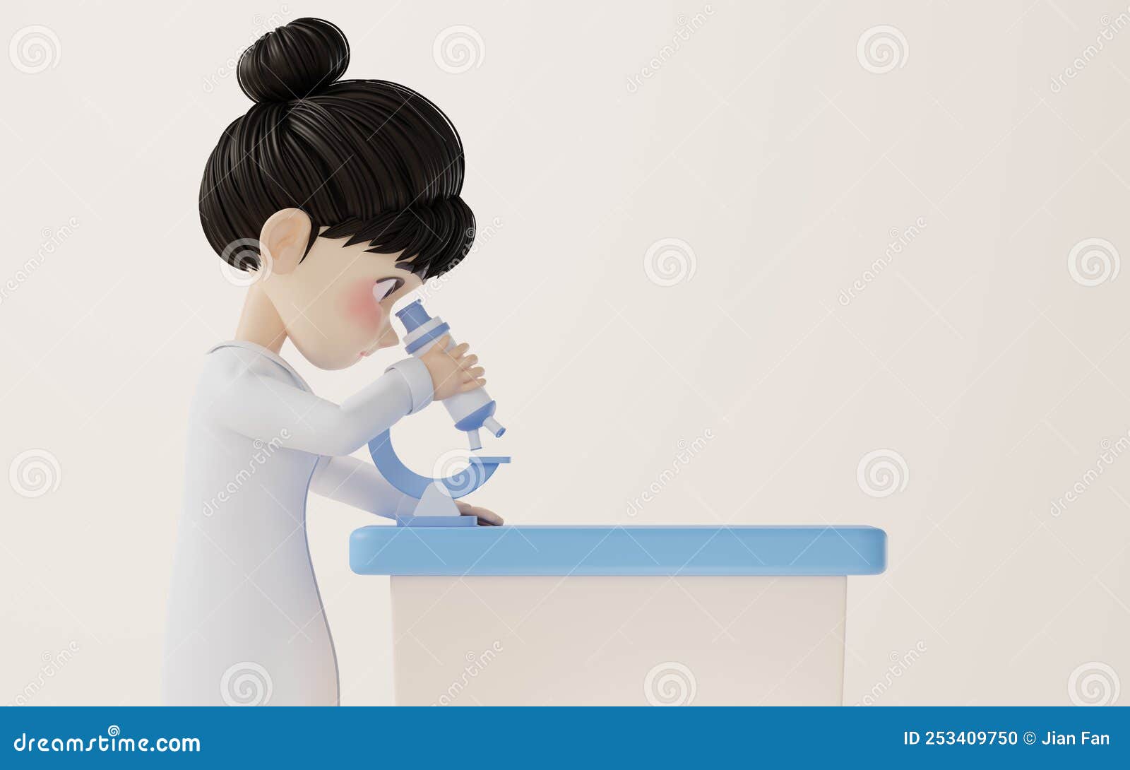 3D Cartoon Female Researcher and Microscope, 3d Rendering Stock ...