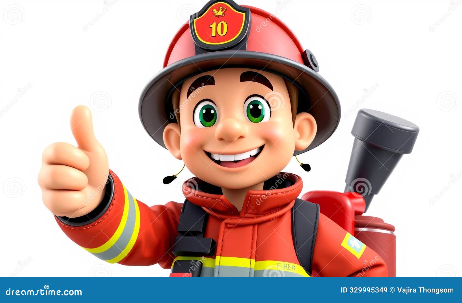 A 3D Cartoon Firefighter Character Giving a Thumbs-up Gesture Stock ...