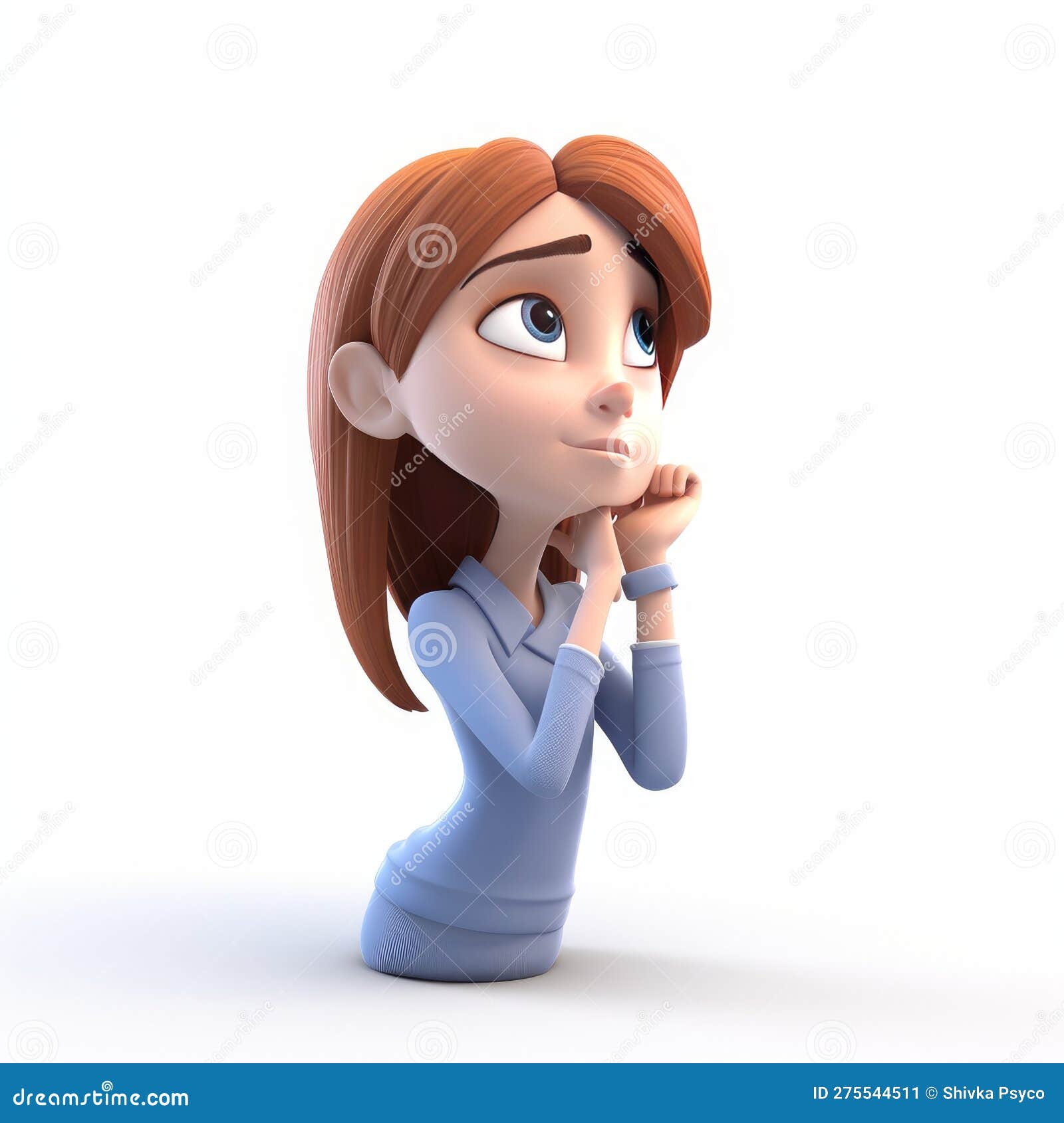 3d Cartoon Girl Image in Thinking White Background Generative AI Stock ...