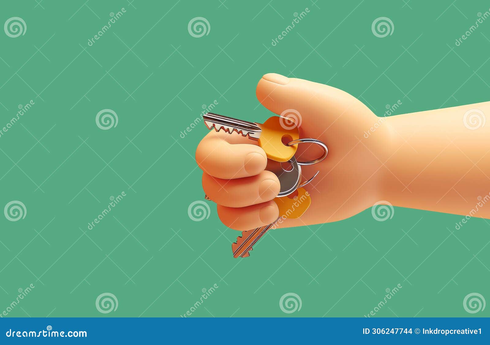3D Cartoon Hand Holding a Set of Keys. New House and Security Concept ...