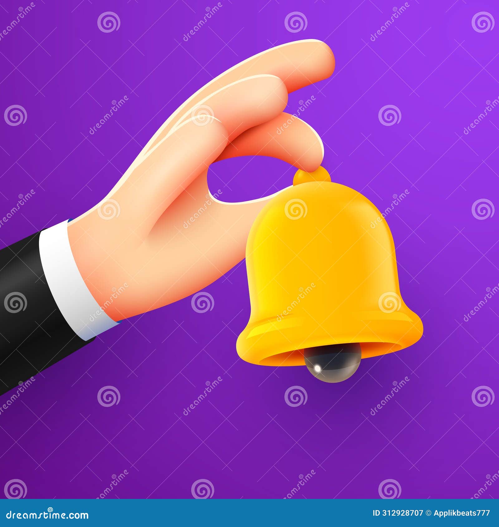 3d Cartoon Hand Holding Yellow Bell Stock Vector - Illustration of bell ...