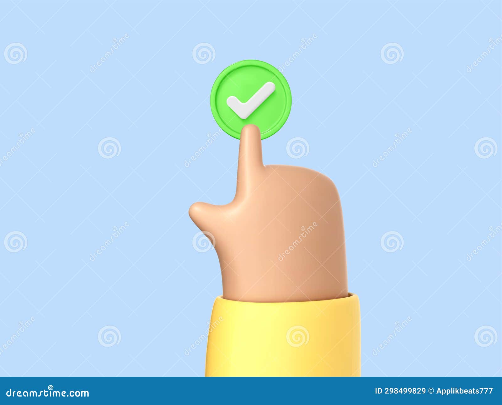 3D Cartoon Hand Presses Green Button with Check Mark. Accepting, Agree ...