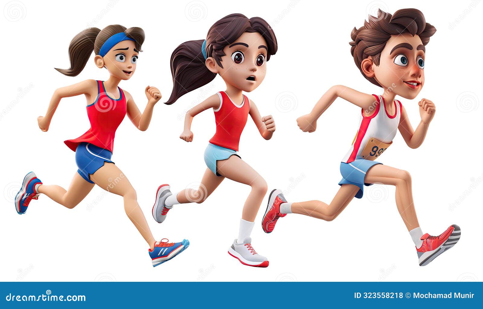 3D Cartoon Illustration Set of Running Athlete Stock Photo ...