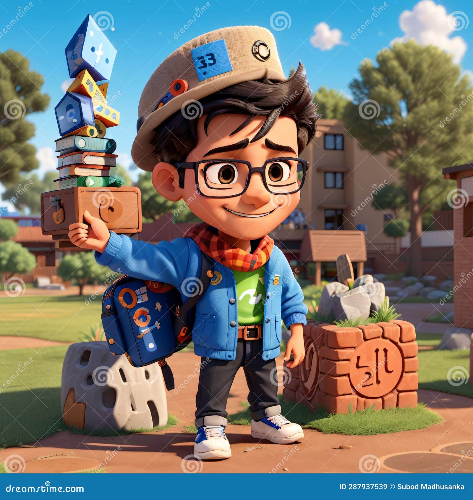 3D Boy Education Cartoon Character in Outdoor Setting. Generative Ai ...