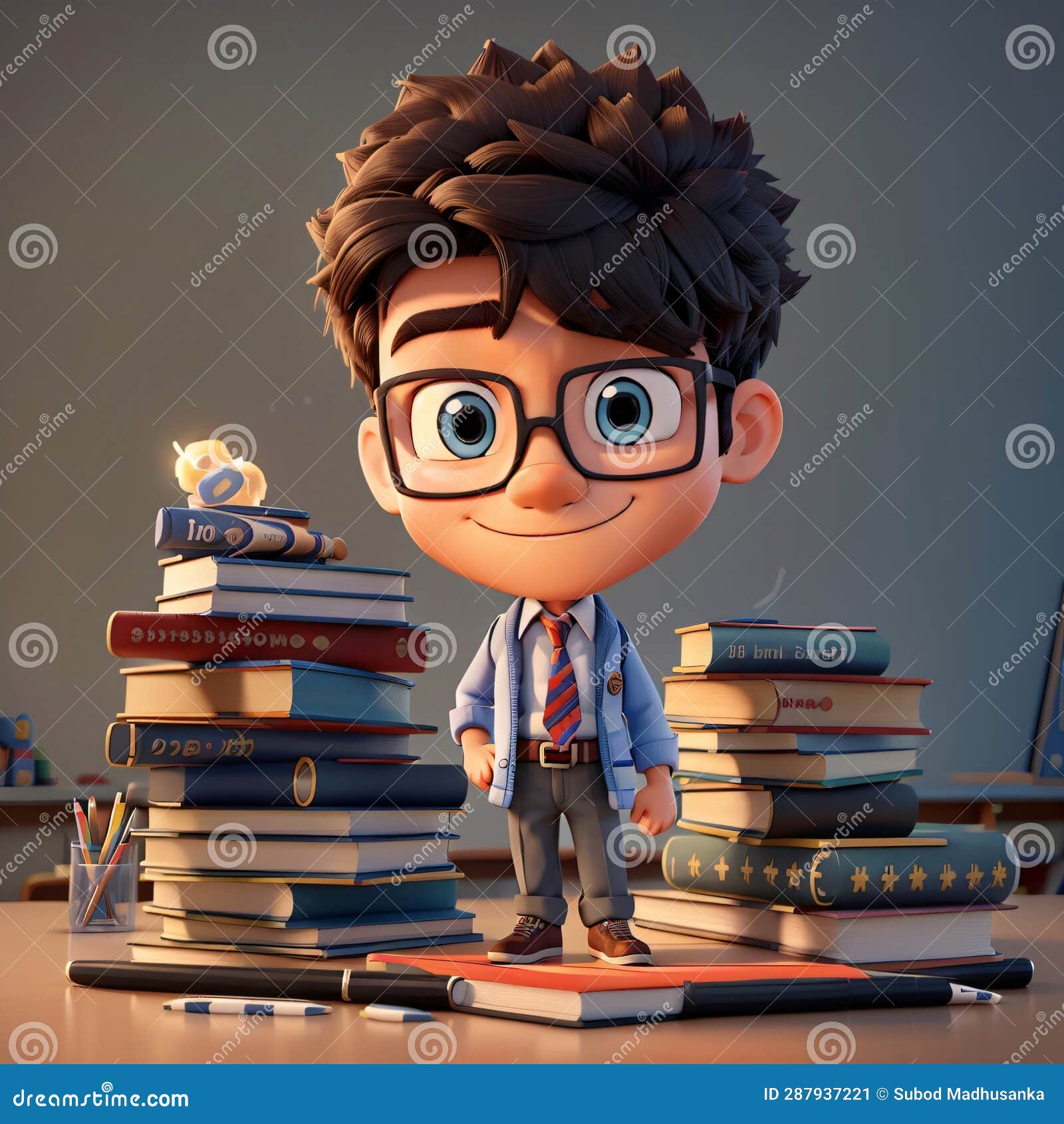 3D Boy Education Cartoon Character in Classroom Setting. Generative Ai ...