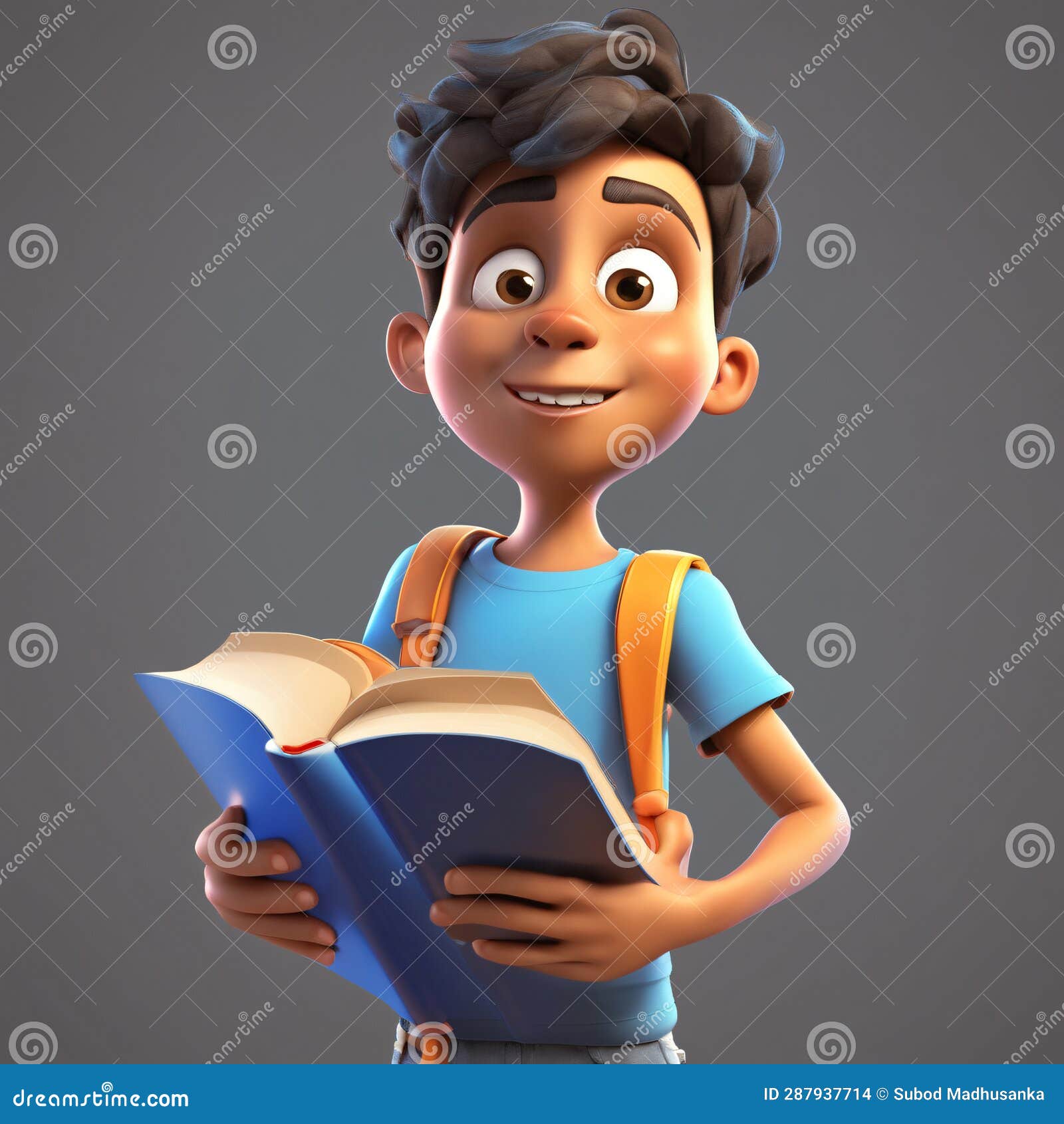 Studious Boy in Classroom Surrounded by Books and Educational Tools ...