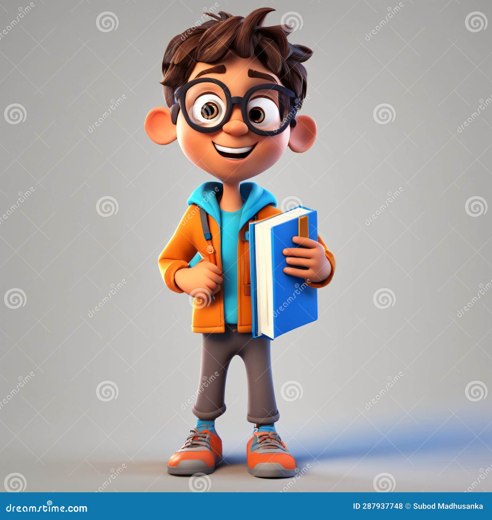 Studious Boy in Classroom Surrounded by Books and Educational Tools ...