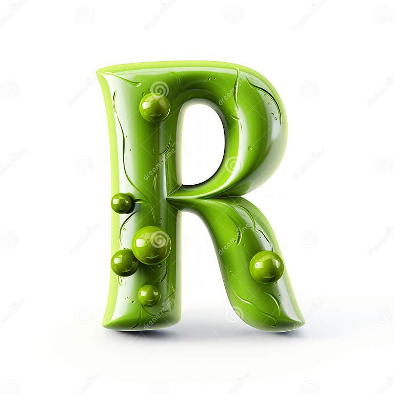 3d Cartoon Letter R With Green Leaves Eye Catching Detail Stock Illustration Illustration Of