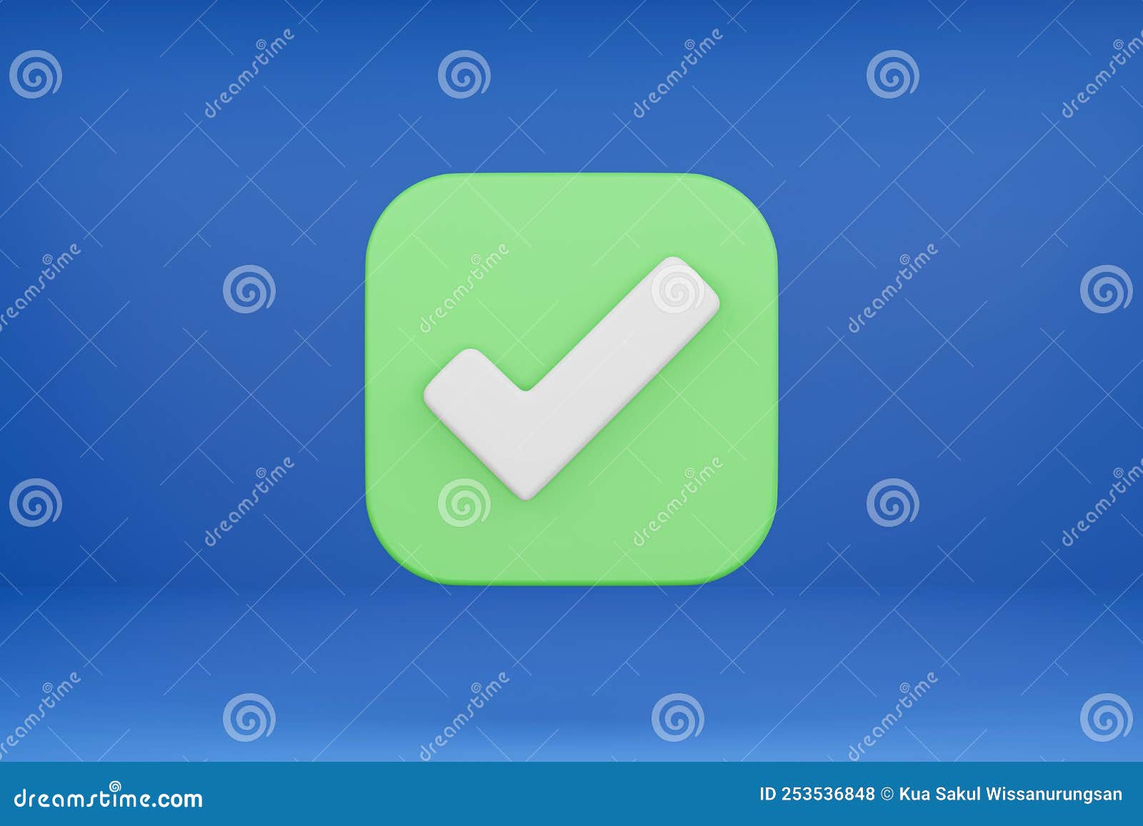 3D Cartoon Like or Correct Symbol Icon Isolate Blue Background Stock ...