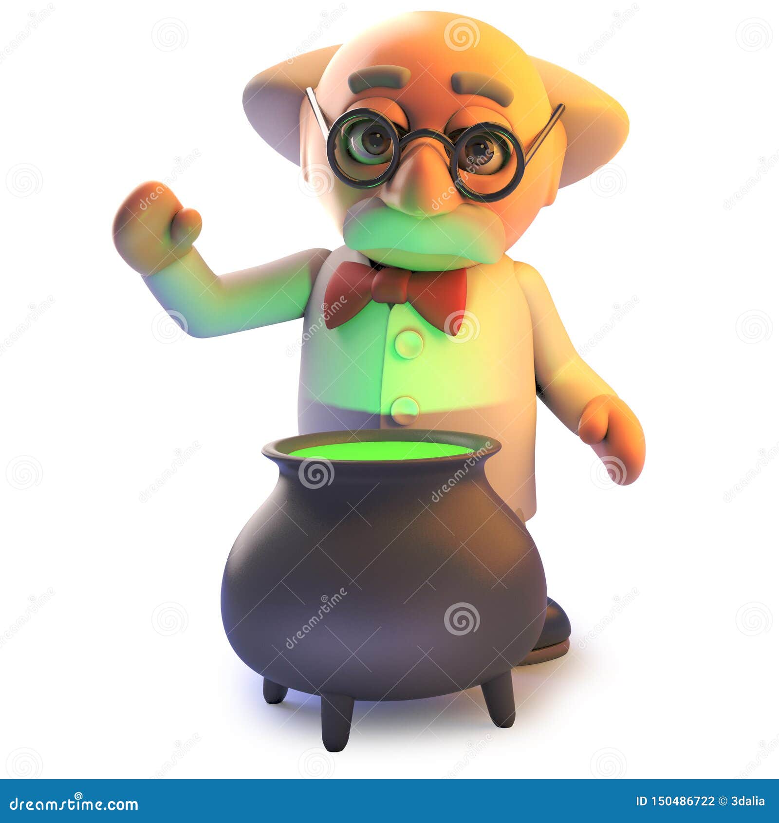 3d Cartoon Mad Scientist Character Brews a Spell in His Magic Cauldron ...