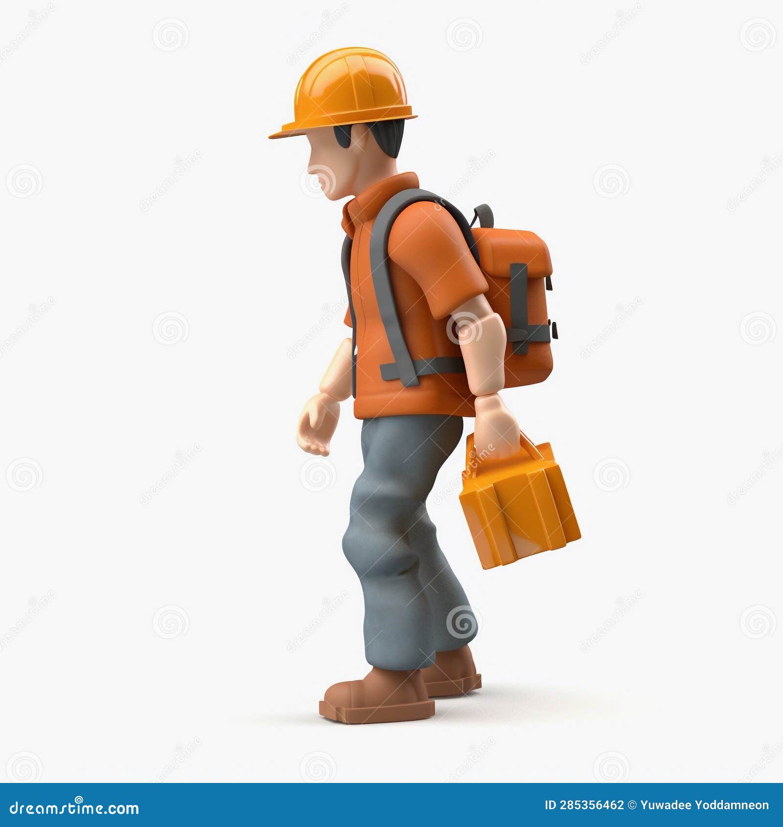 3D Cartoon, Male Worker, Side View, White Background Illustration ...