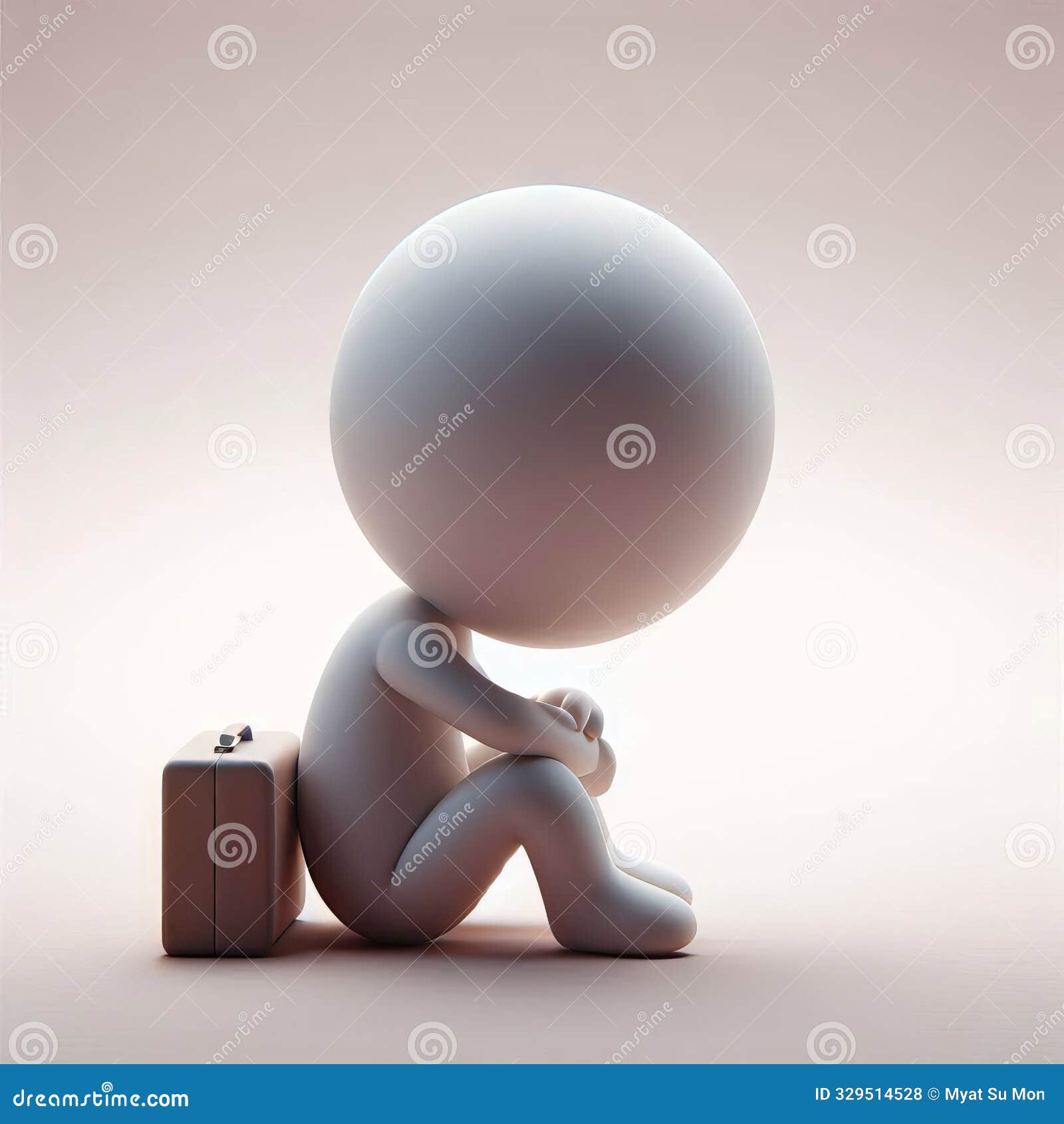 3D stickman sitting alone stock illustration. Illustration of problem ...