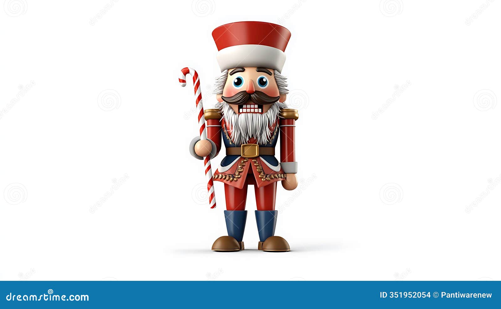 3D Cartoon Nutcracker Holding Candy Cane Isolated Stock Illustration ...