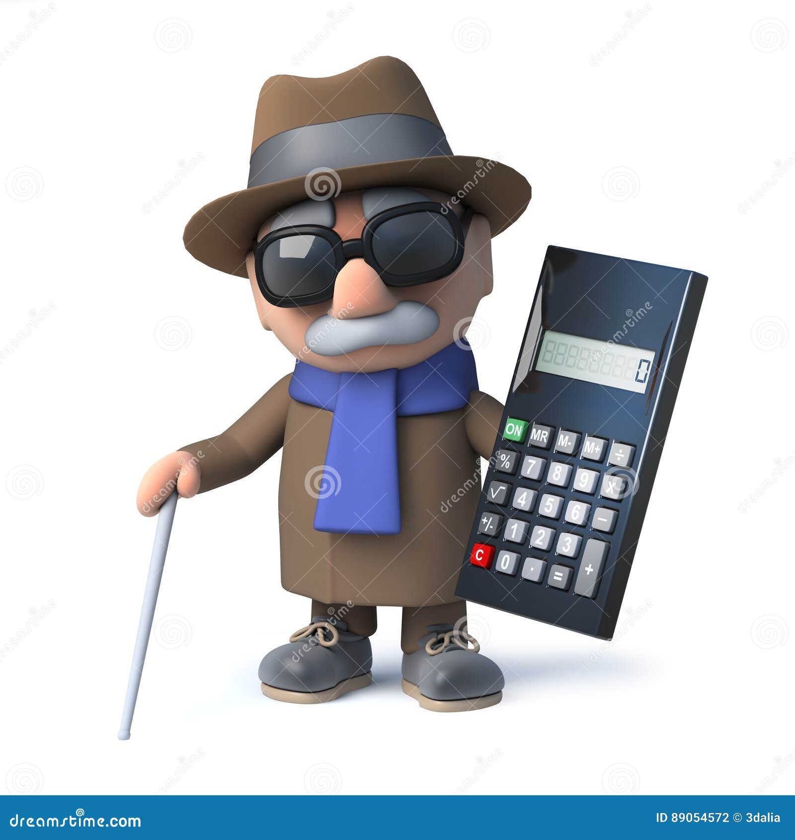3d Cartoon Old Blind Man Character Holding a Calculator Stock ...