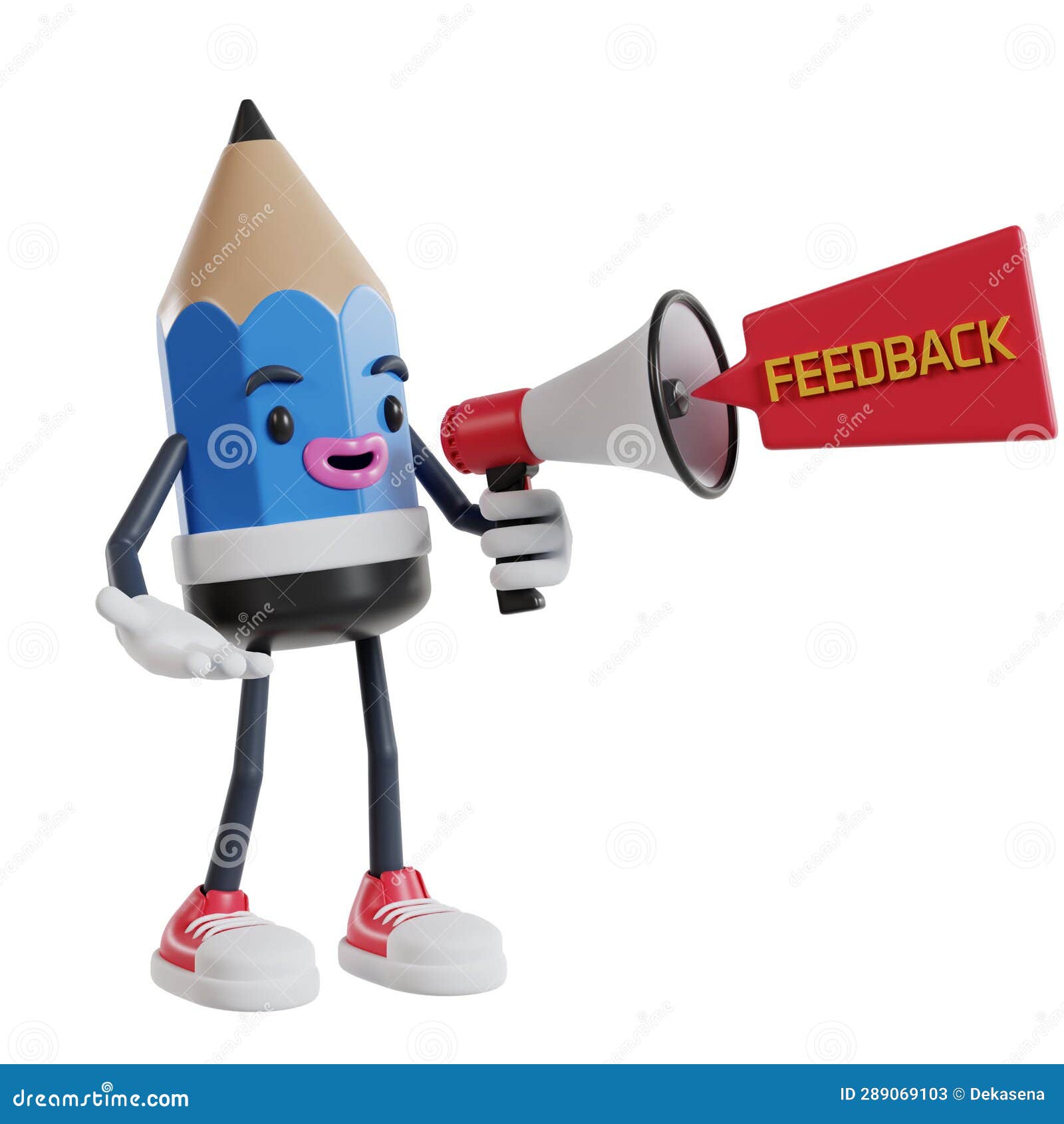 3d Cartoon Pencil Character Holding Megaphone Asking for Feedback Stock ...