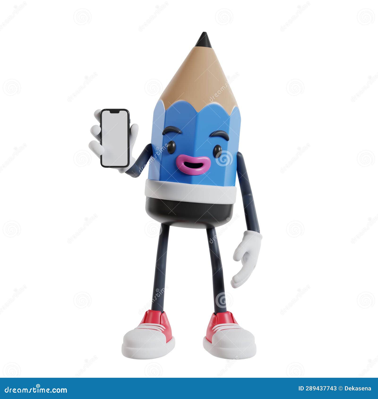 3d Cartoon Pencil Character Showing Phone Screen Stock Image ...