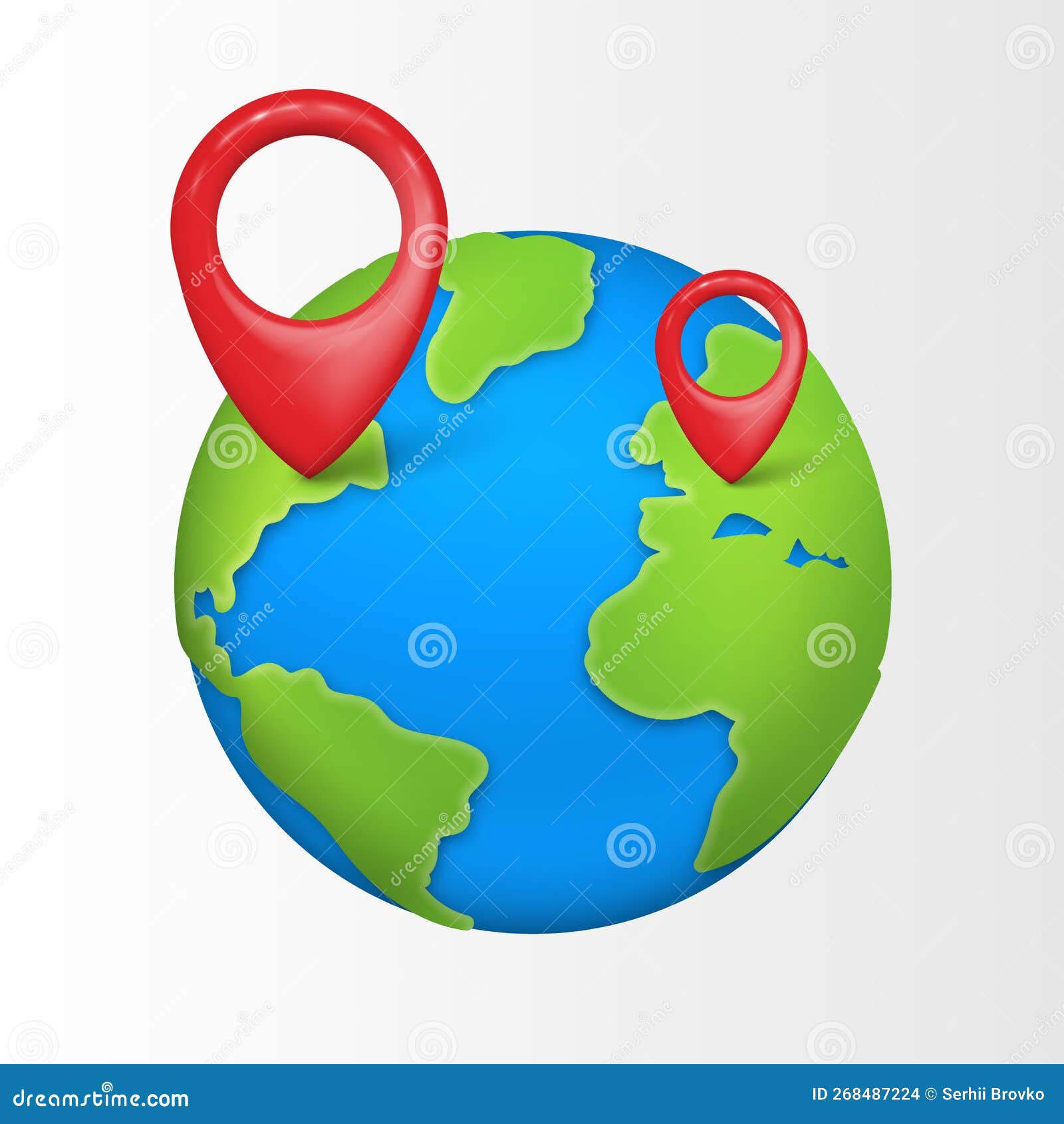 3d Cartoon Planet Earth with Red Pointers. Vector Illustration Stock ...
