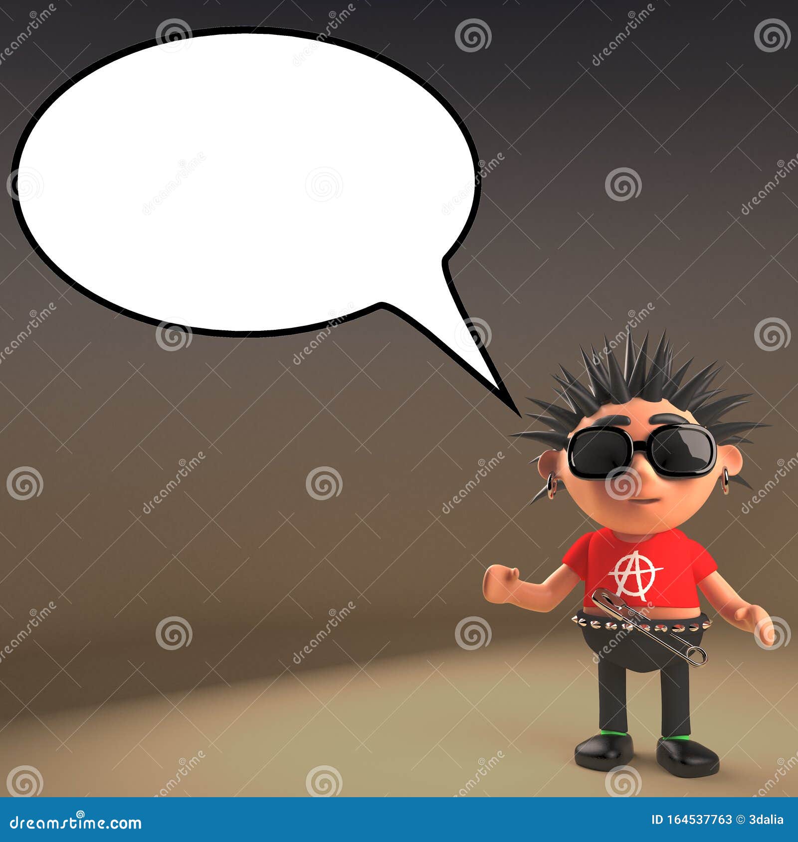 3d Cartoon Punk Rocker Character with Blank Speech Bubble, 3d ...
