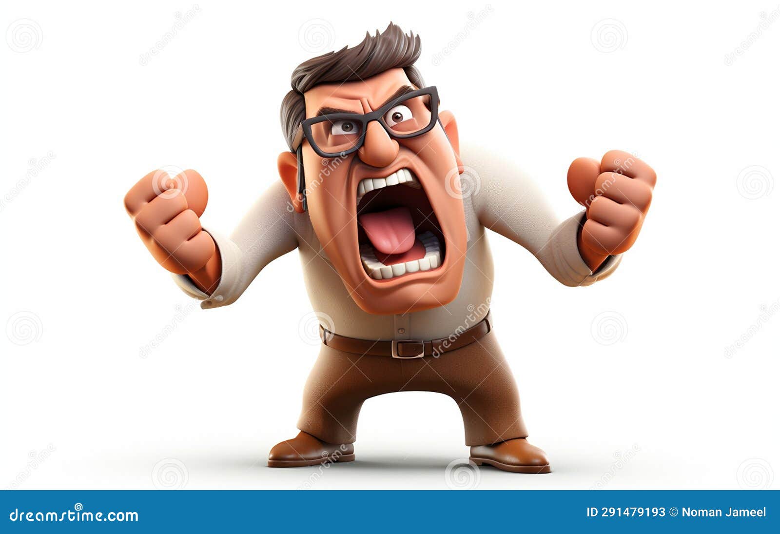 3D Cartoon Render Of An Angry Man On White Background Royalty-Free ...