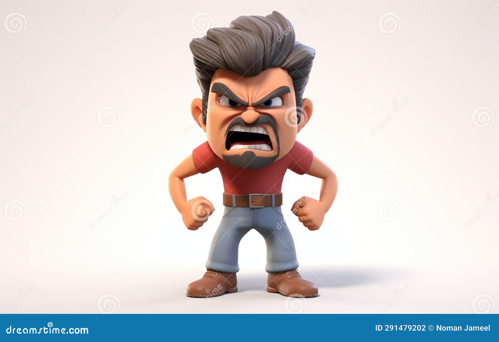 3D Cartoon Render of an Angry Man on White Background Stock ...