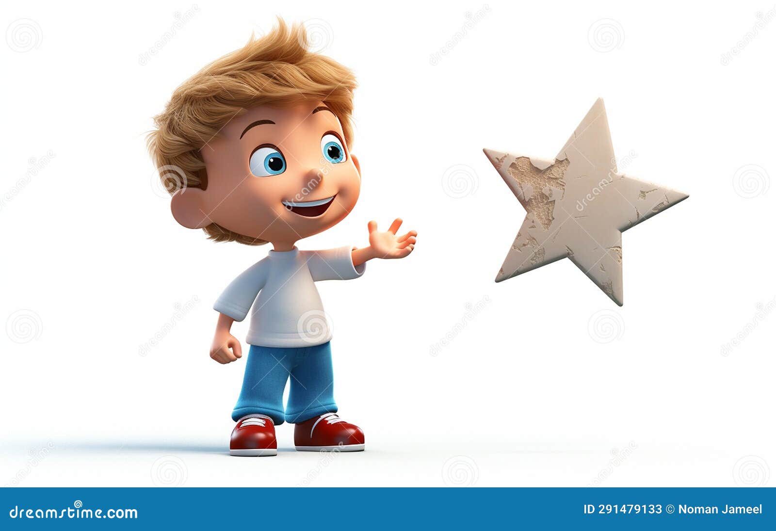 3D Cartoon Render Boy and Star on a White Background Stock Illustration ...